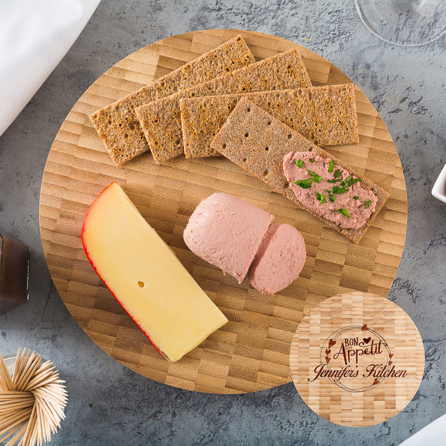 Personalized Bamboo Round Butcher Block Serving Board - Bon Appetit Design