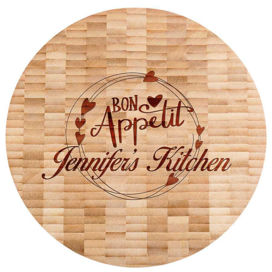 Personalized Bamboo Round Butcher Block Serving Board – Bon Appetit ...