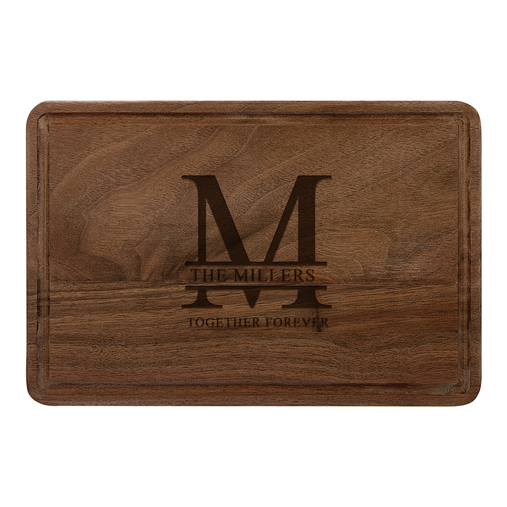 Custom Split Letter Monogram Walnut Cutting Board with Drip Ring