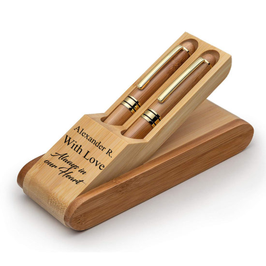 Personalized Bamboo Fountain & Ballpoint Pen Gift Set