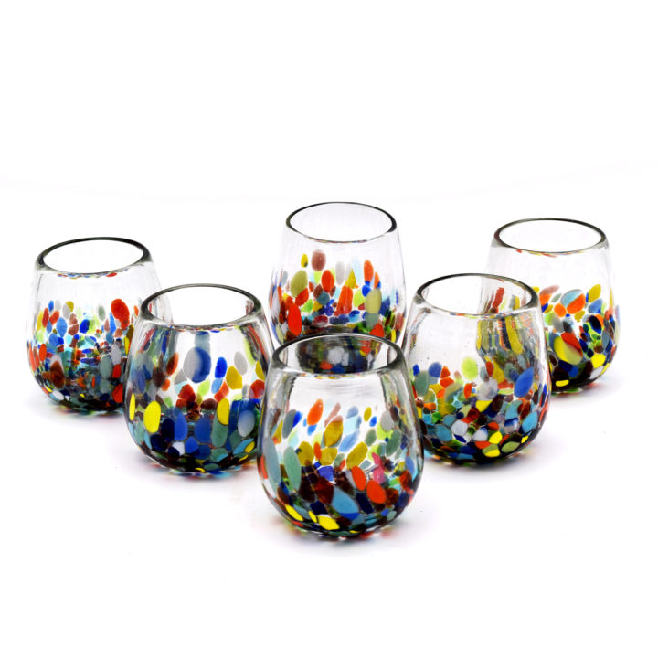 Handblown Confetti Festival Stemless Wine Glass (Set of 6)