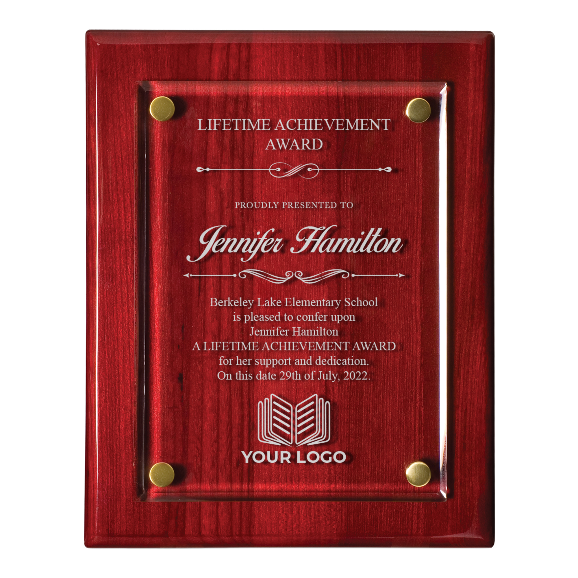 Personalized Rosewood Piano Finish with Floating Acrylic Plaque